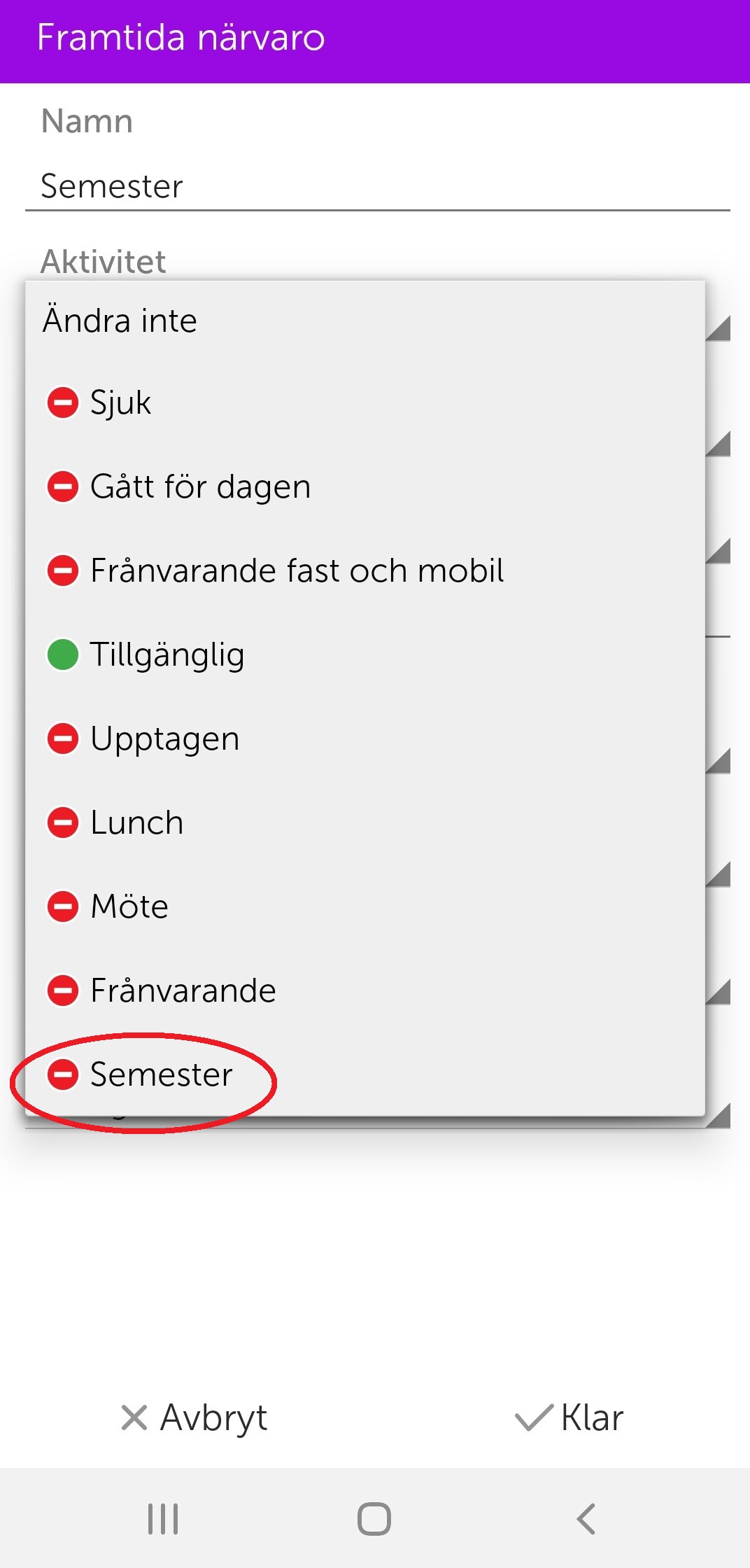 Ställa in semester i Telia Touchpoint Plus App